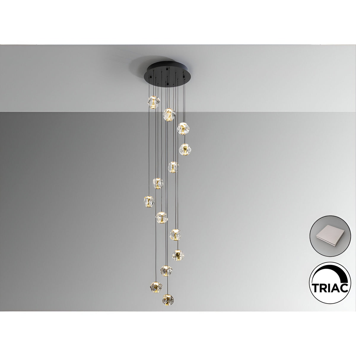 Zaria 13 Light Dimmable LED Cluster Pendant - Gold/Transparent (With R ...