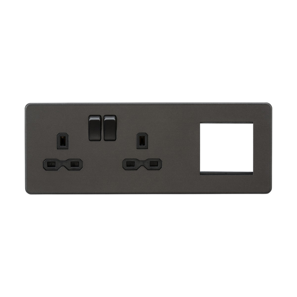 13A 2 Gang DP Socket + Modular Combi Plate - Smoked Bronze, Black ...