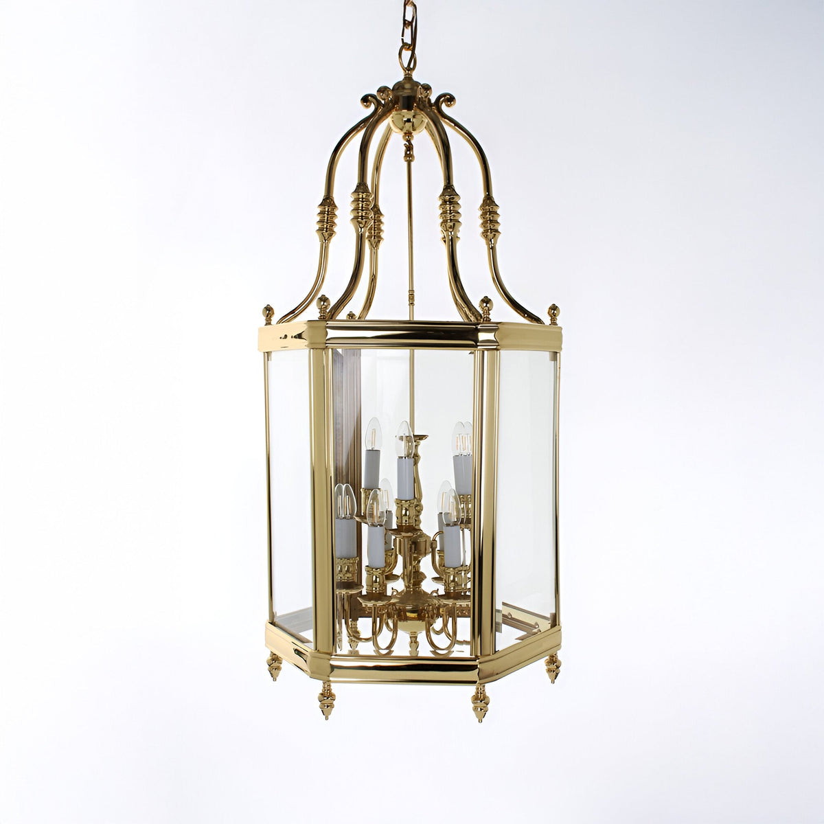 Regara 9 Light Brass & Glass Lantern Pendant Light - Polished Brass – Niori