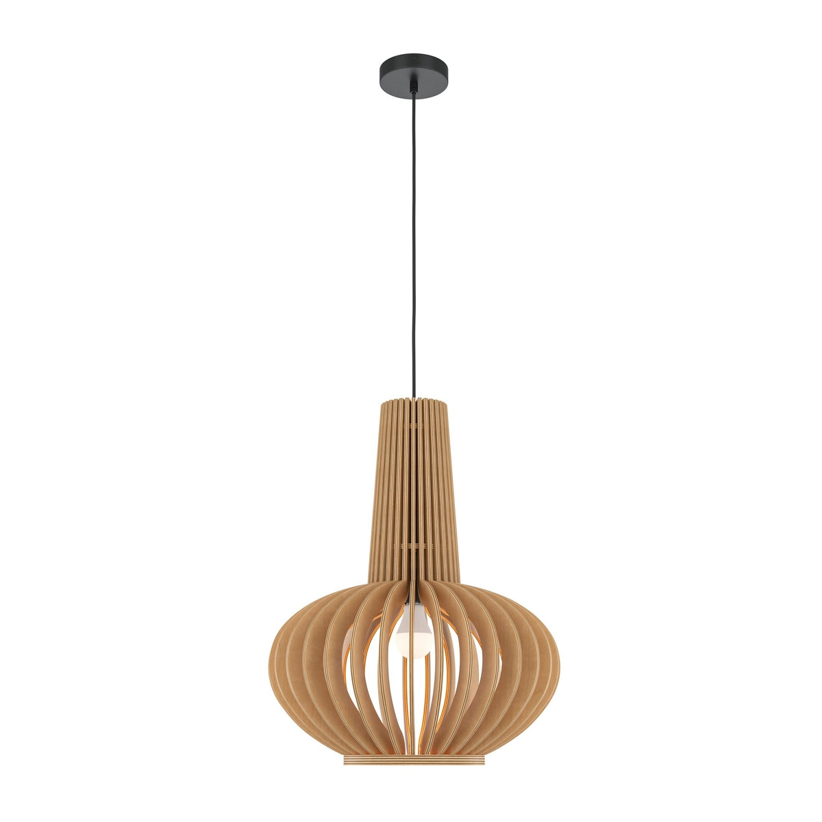 Roots Pendant Light 35cm - Black With Beige Wooden Oval Shade – Niori