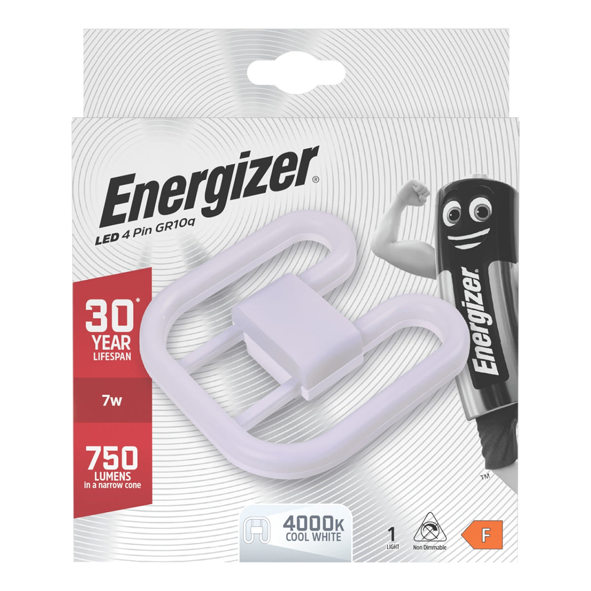 Energizer 7W Non-Dimmable LED 2D 4-Pin Bulb - Cold White, GR10q, 4000K ...