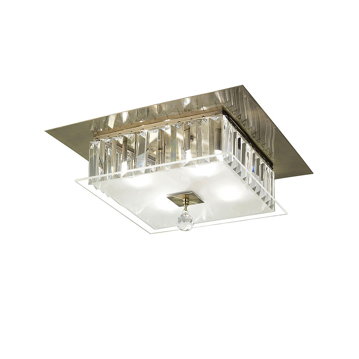 Tosca 4 Light Square Glass/Crystal Flush Ceiling Light – Antique Brass ...
